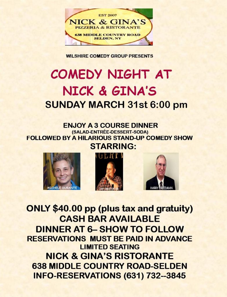 Comedy Night at Nick & Gina’s Ristorante